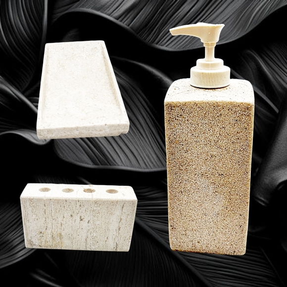 Frenchtex | Bath | Soap Dish Toothpaste Holder Hand Cream Dispenser 3pc ...